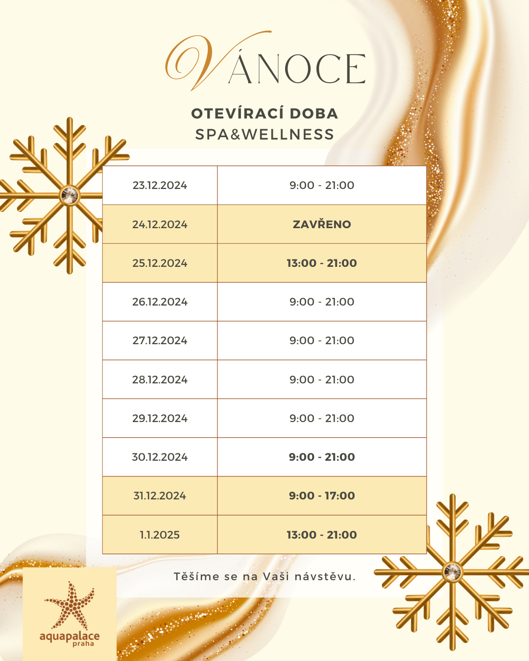 opening hours SPA&Wellness | Aquapalace Praha